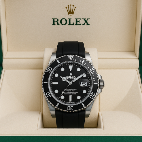 Rolex Submariner Silicon Strap – Black & Silver Dial – Diamond Watches
